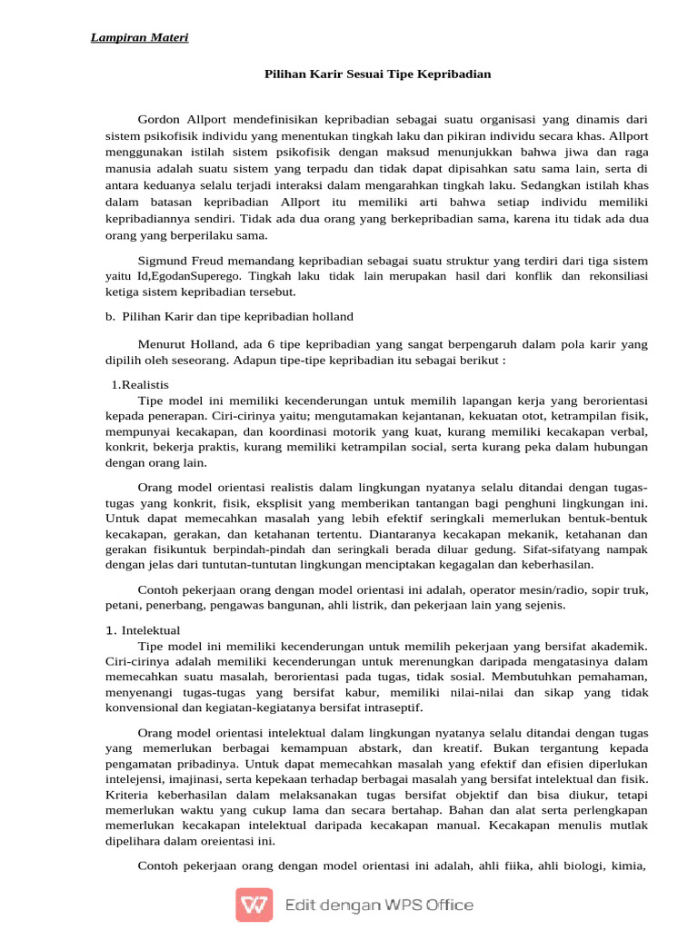 Pilihan Karir Berdasarkan Tipe Kepribadian | PDF