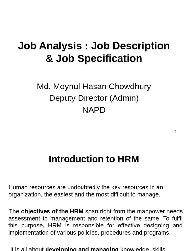 Job Analysis: Description & Specification Guide | PDF | Human Resource ...