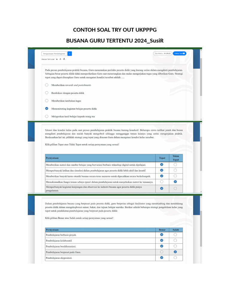 Contoh Soal Try Out Ukpppg Busana Guru Tertentu 2024 | PDF