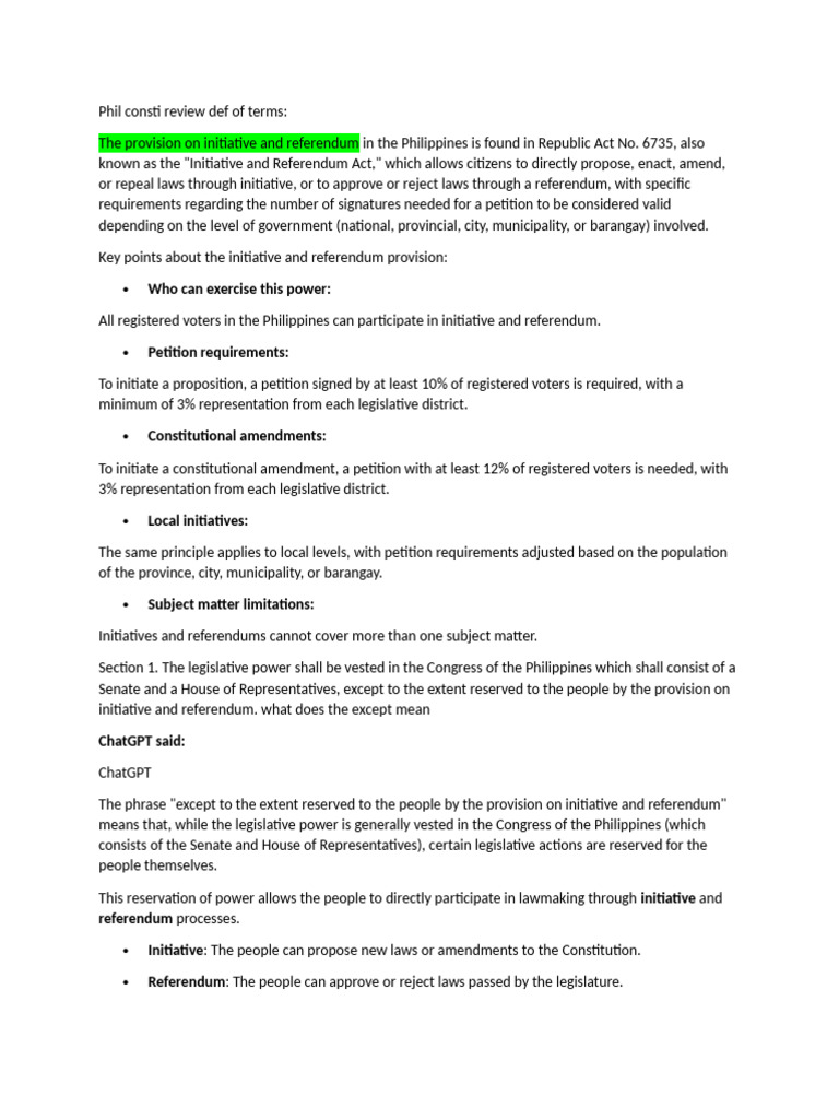 Phil Consti Review Def of Terms Branches of Gov | PDF | Appropriations ...