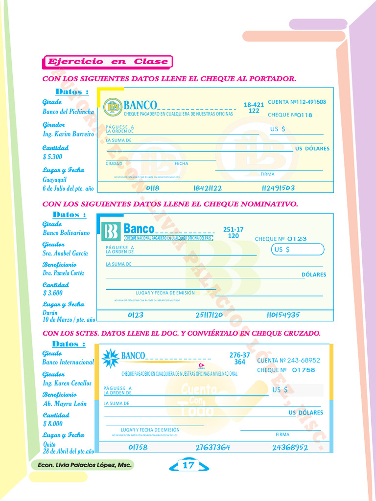 Ejercicio de Cheques en Clase | PDF