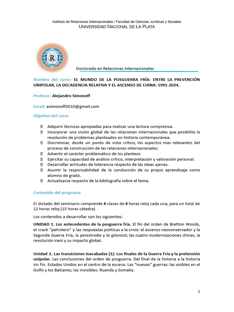 Doccred2024 Programa Simonoff El Mundo de La Posguerra Fria Entre La ...