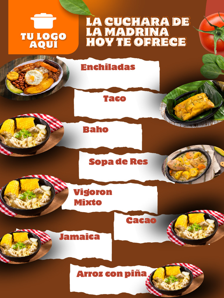 Carta Menú Platos Típicos Colombianos Naranja y Café | PDF