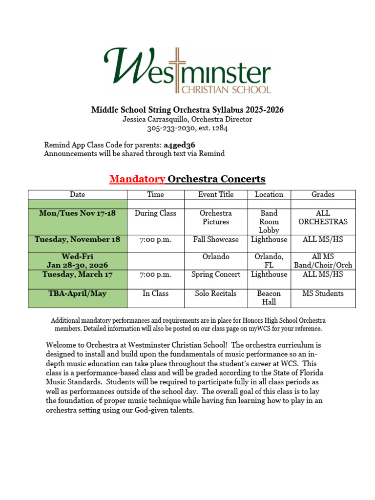 MS Orchestra Syllabus 25-26 | PDF | Orchestras | Double Bass