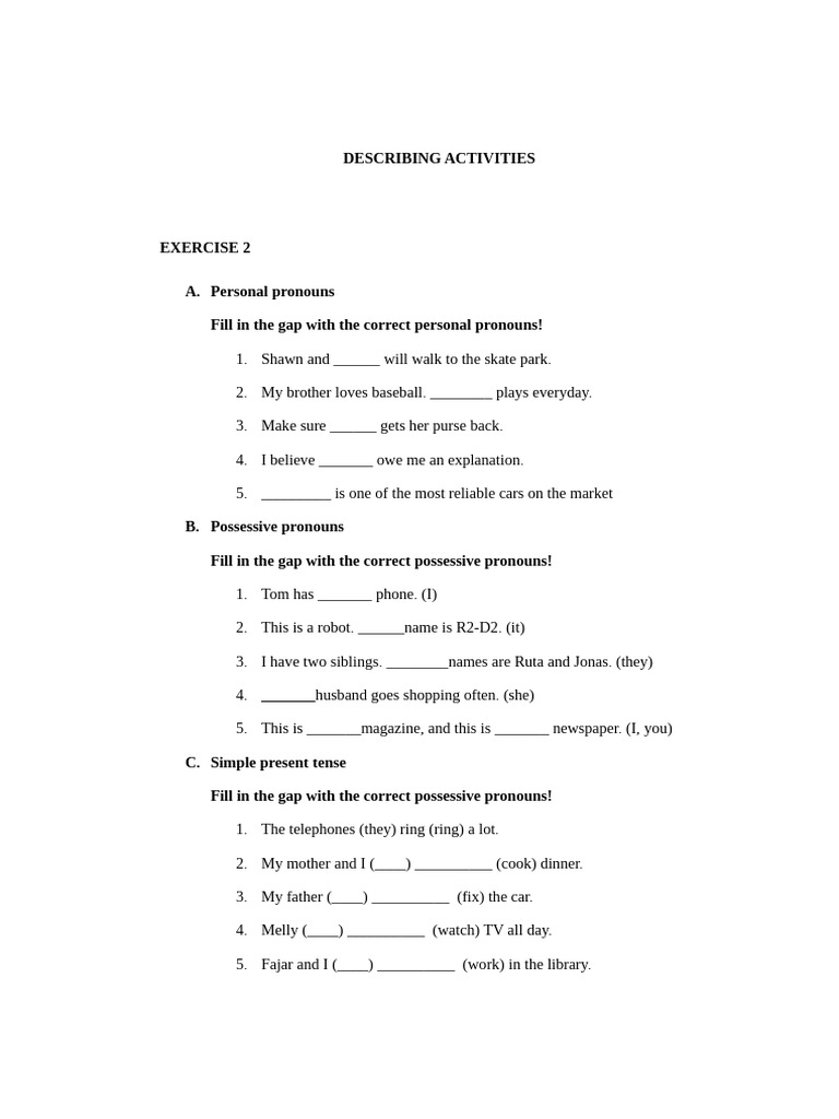 Exercise 2 - Describing Activities | PDF