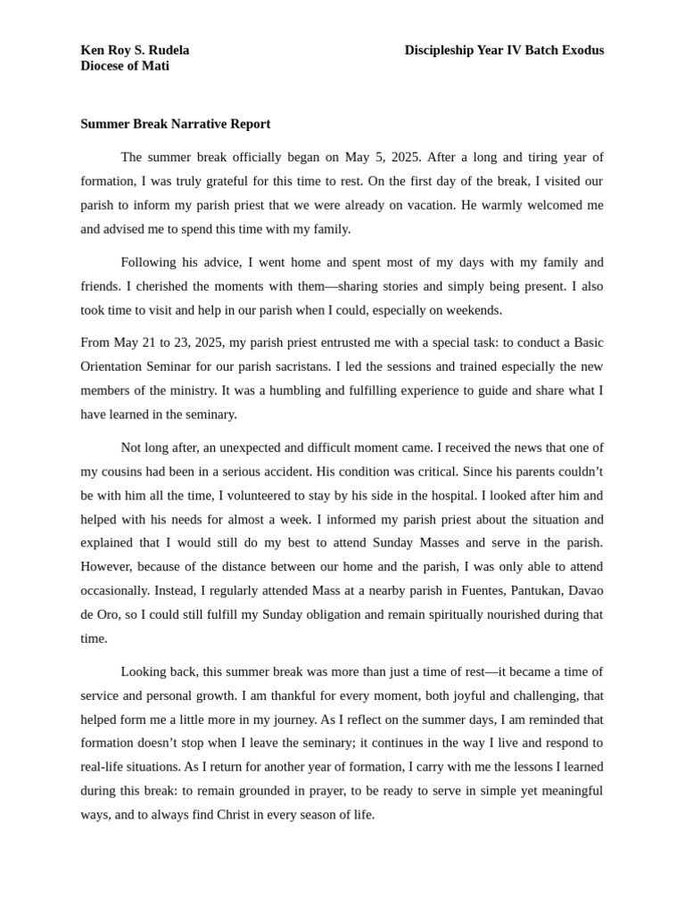 Summer Break Narrative Report | PDF