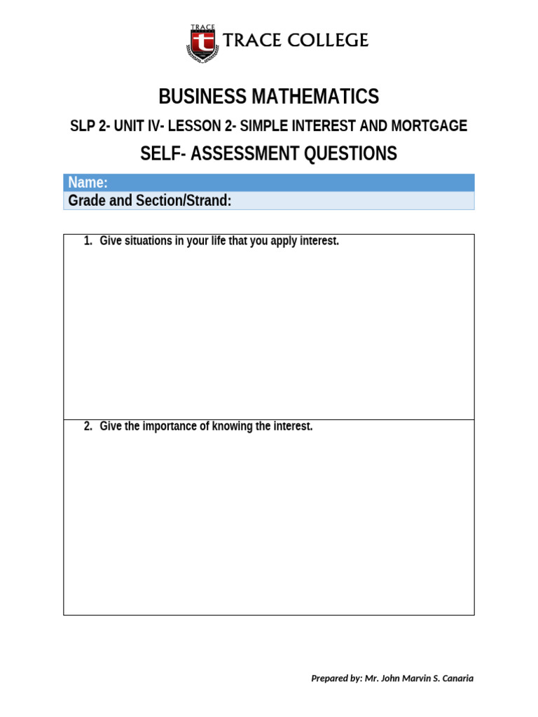 Simple Interest and Mortgage Syllabus | PDF