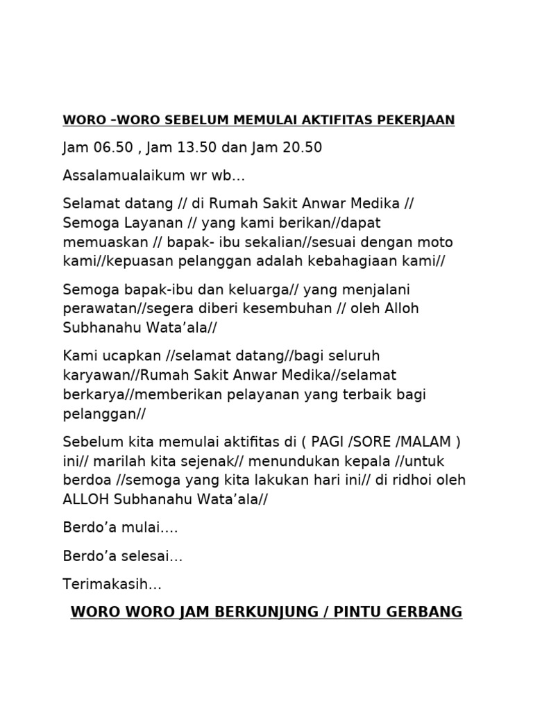 Woro-Woro Pelayanan RS Anwar Medika | PDF
