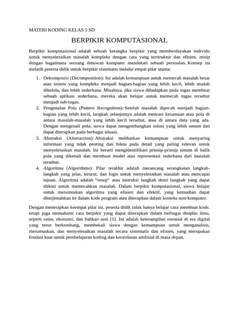 Materi Koding Kelas 5 SD | PDF