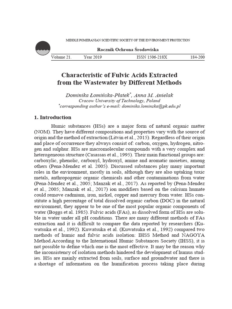 Fulvic Acids Extraction Methods Analysis | PDF | Sewage Treatment ...