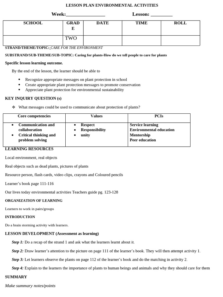Plant Care Messages for Grade 2 | PDF | Learning | Lesson Plan