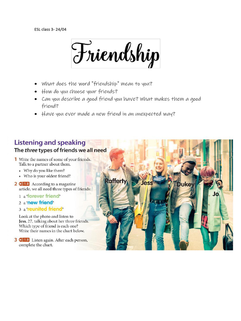 Friendship Vocabulary for ESL Learners | PDF