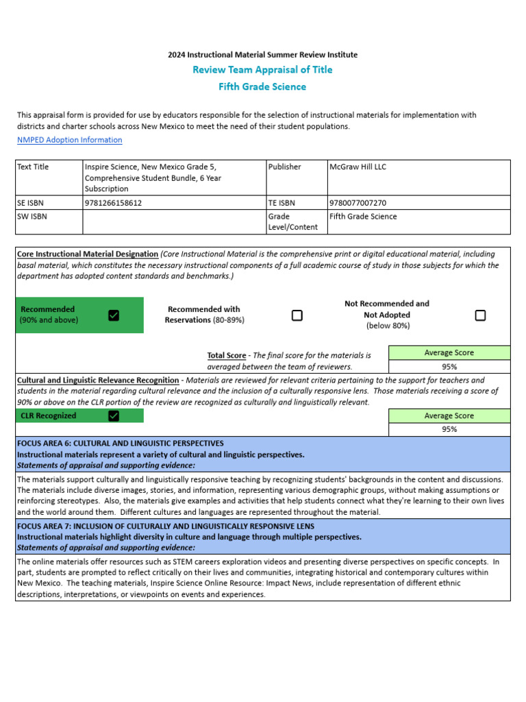 Inspire Science Grade 5 Review Summary | PDF | Science | Learning