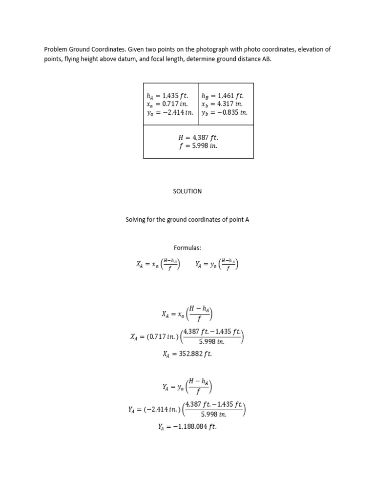 Calculate Ground Distance from Photo Coordinates | PDF | Applied ...