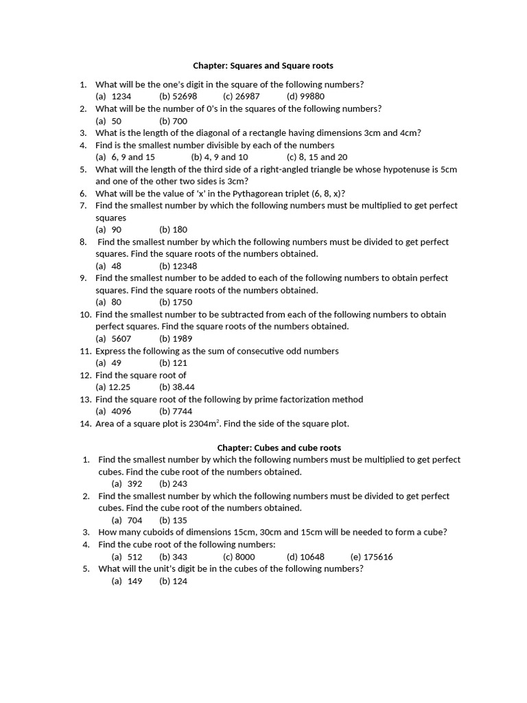 Worksheet - Squares and Cubes | PDF