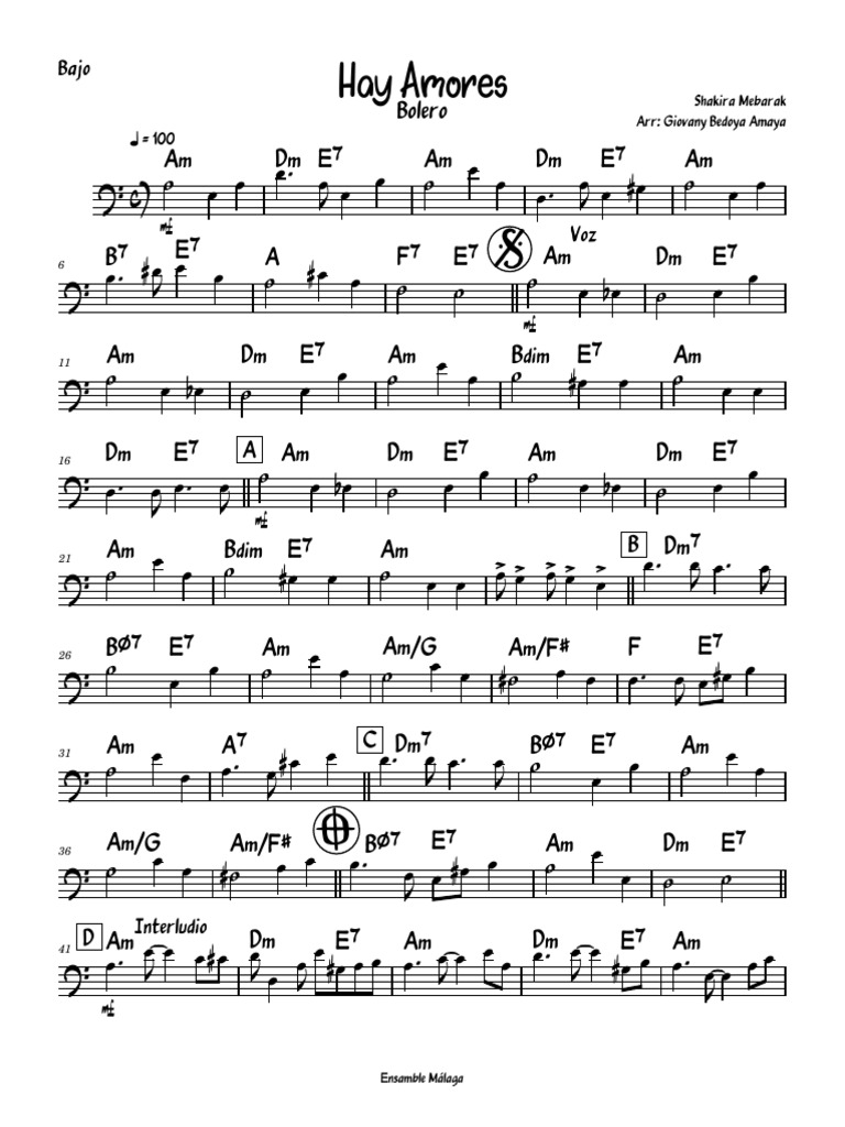 Shakira's "Hay Amores" Bolero Arrangement | PDF
