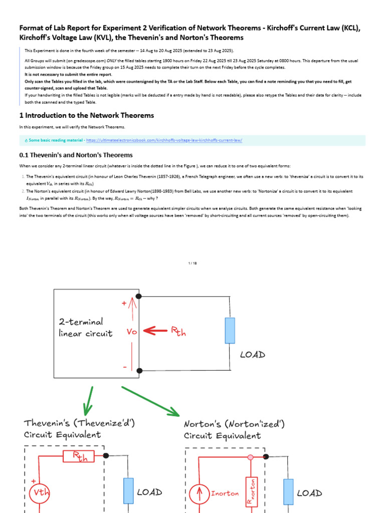 Format of Lab Report For Experiment 2 Verification of Network Theorems - Kirchoffs Current Law ...