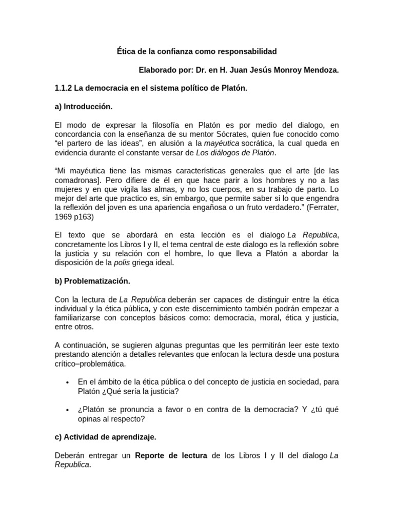 1.1.2 La Democracia en El Sistema Político de Platón. | PDF | Platón ...