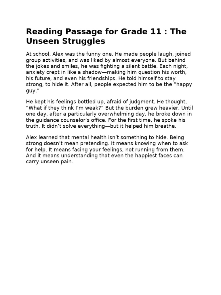 Alex's Silent Battle with Anxiety | PDF | Feeling | Emotions
