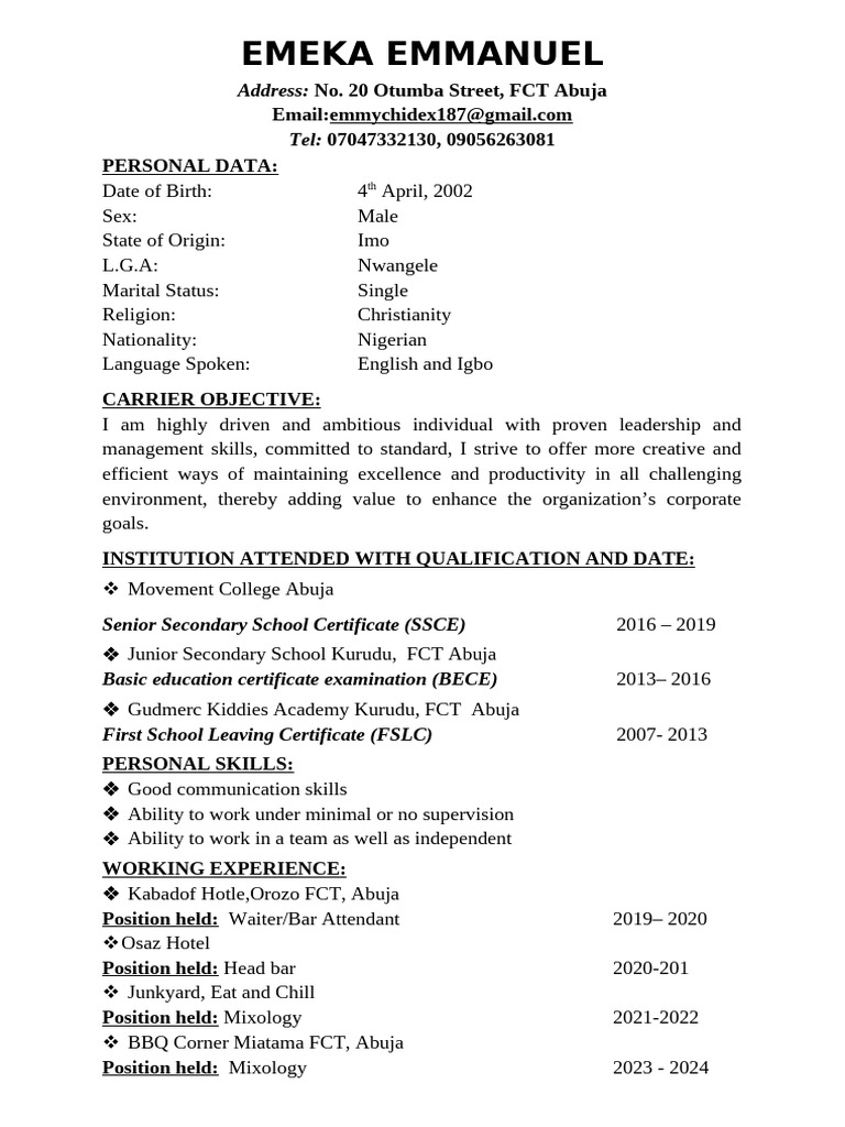 Emeka Emmanuel Cv... (1) (1) - 1 | PDF