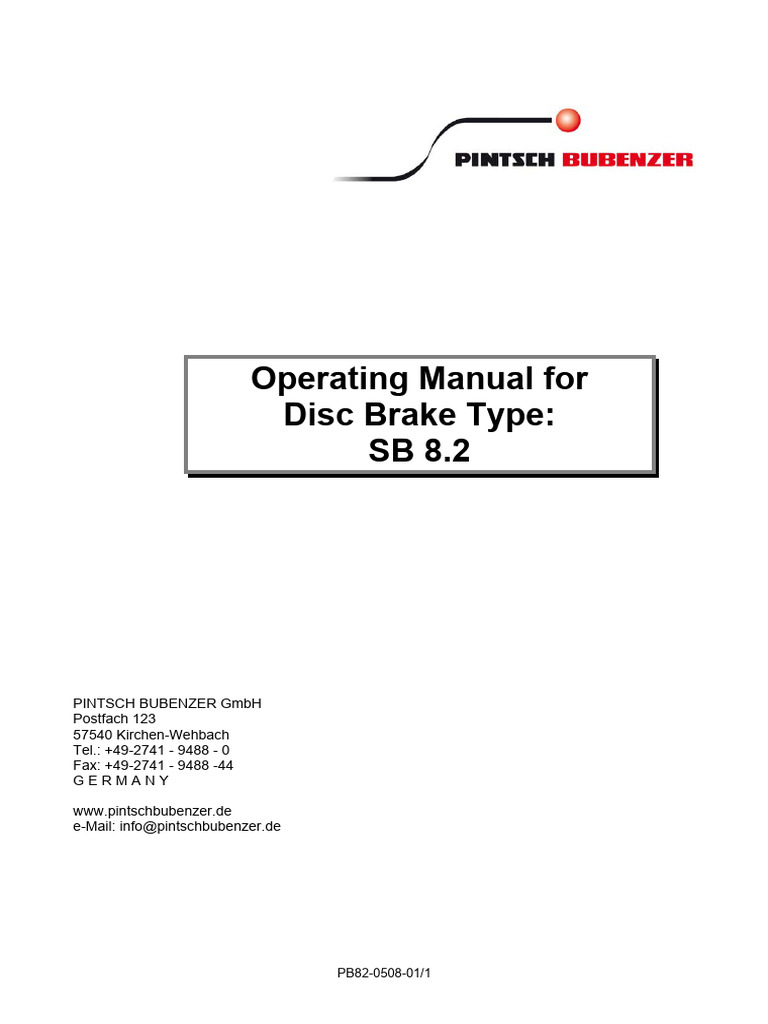 SB 8.2 Disc Brake Operating Manual | PDF | Brake | Nut (Hardware)