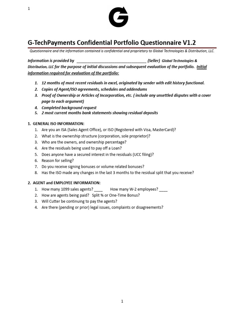 Portfolio Questionnaire | PDF | Credit Card | Business