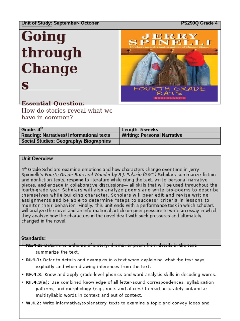 4TH GRADE RATS Unit Week 1-2 | PDF | Poetry | Narrative
