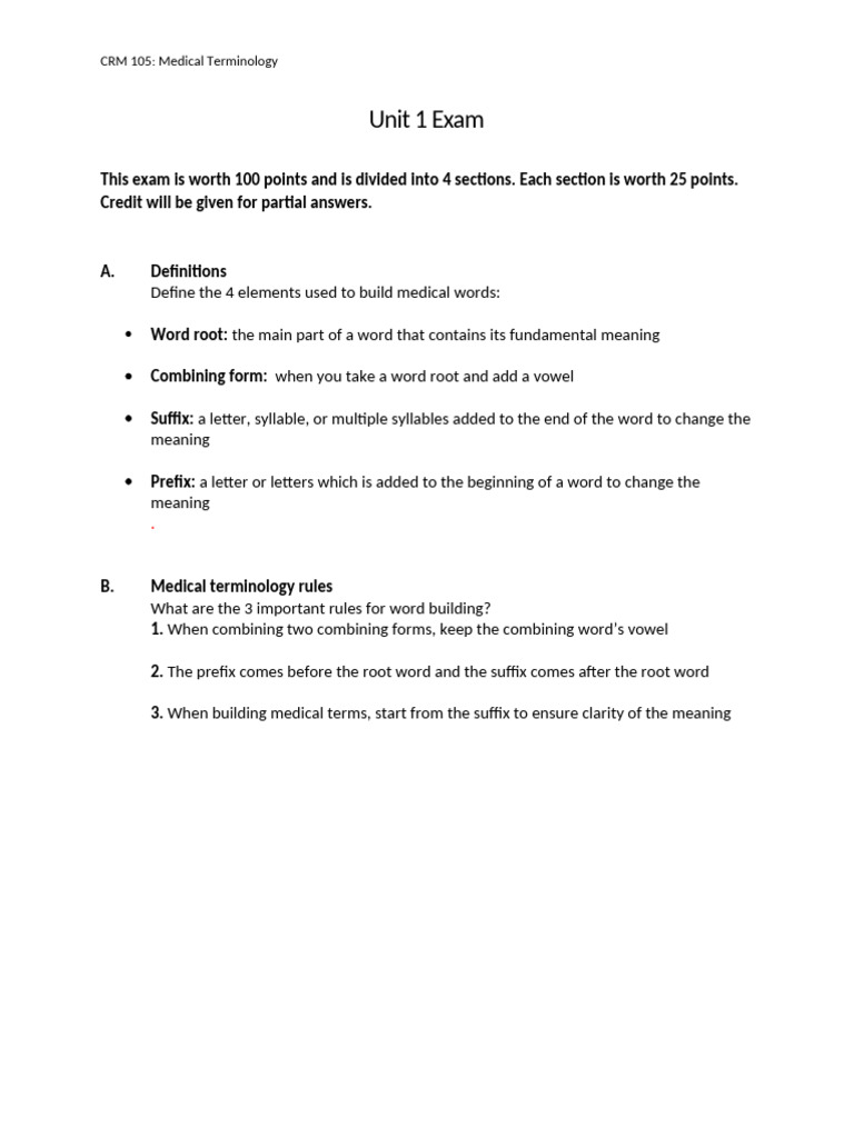 Medical Terminology Unit 1 Exam Guide | PDF | Inflammation | Word