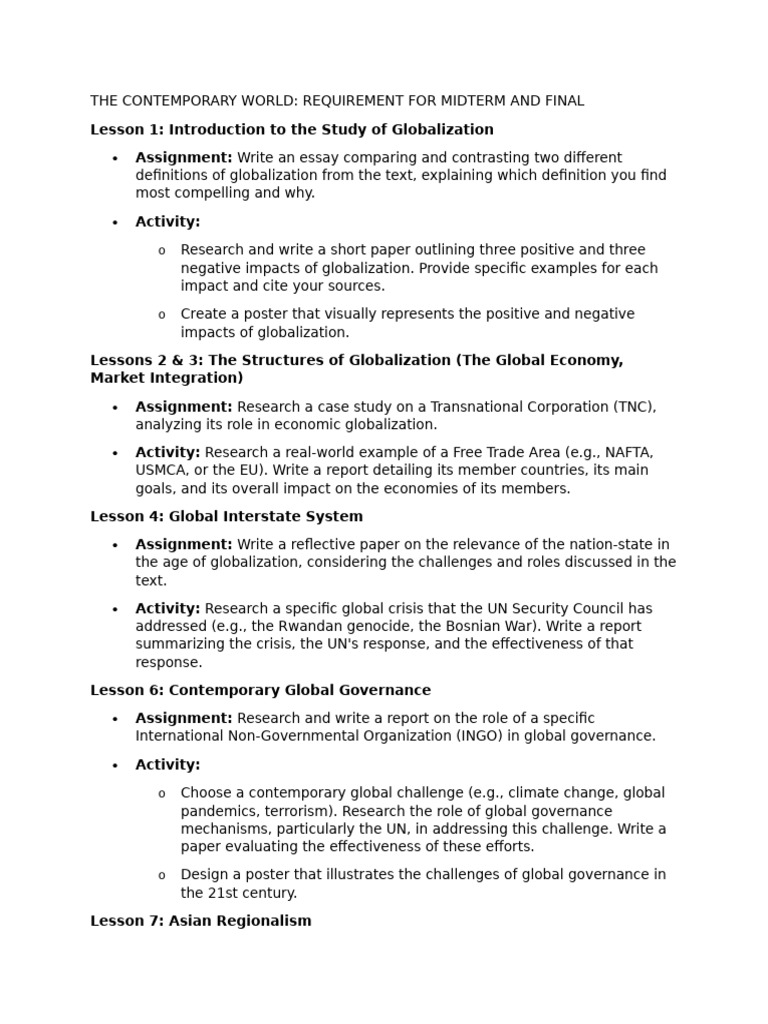 Globalization Study Guide and Assignments | PDF | Globalization ...