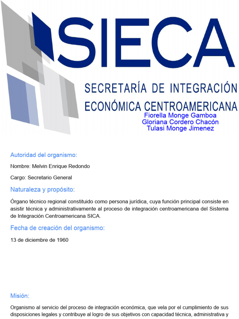 Funciones de la SIECA en la integración económica | PDF | Centroamérica ...