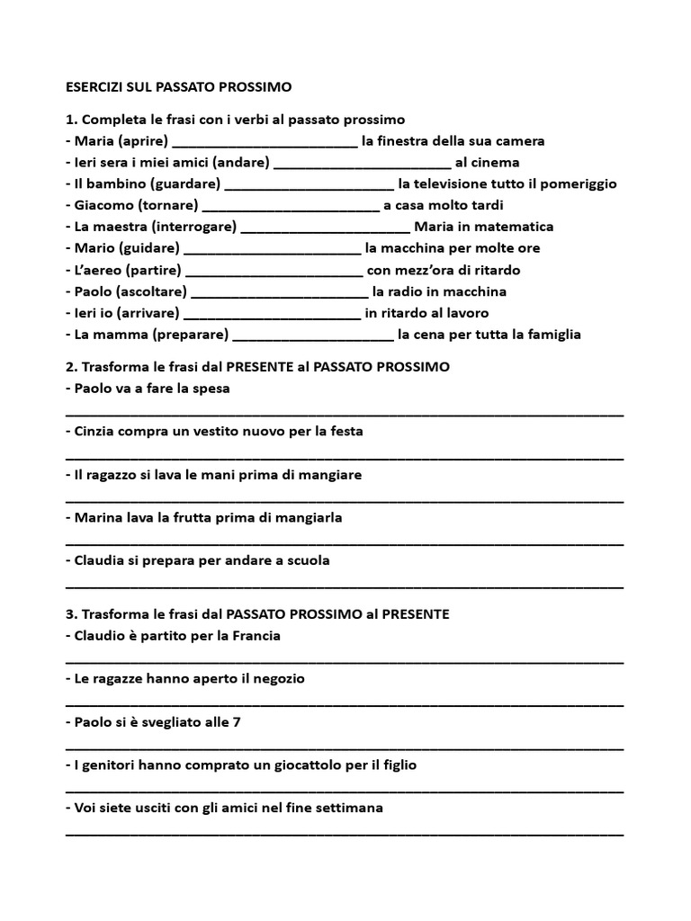 Esercizi Sul Passato Prossimo | PDF
