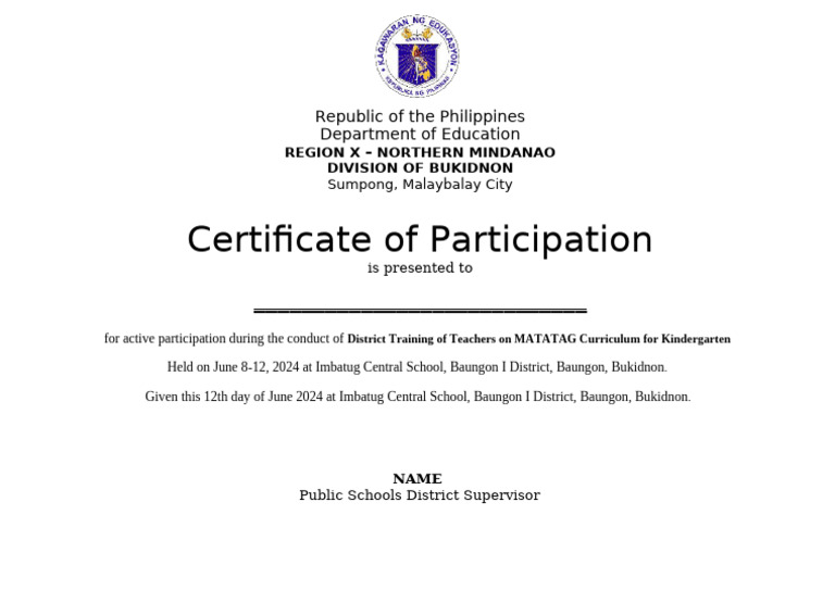 Certificate Template Matatag - School Based (1) | PDF