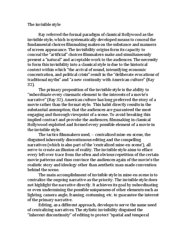 The Invisible Style | PDF | Filmmaking | Narrative