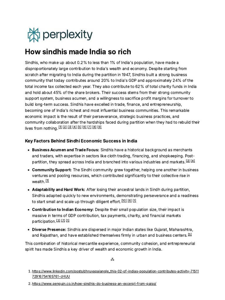 Sindhi Economic Impact in India | PDF | Entrepreneurship | Economies
