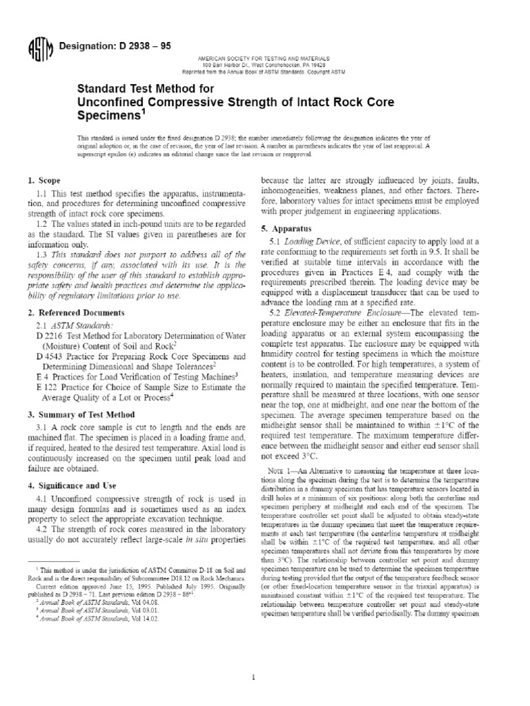 D2938 Unconfined Compressive Strength | PDF