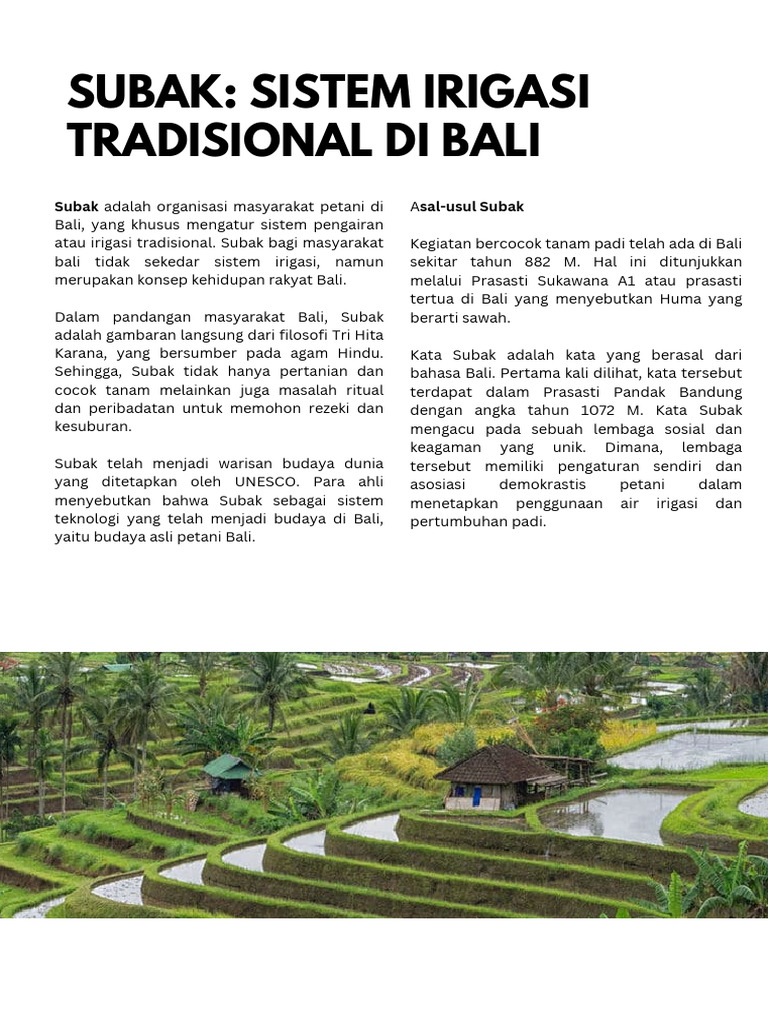 Subak: Irigasi Tradisional Bali dan Budayanya | PDF