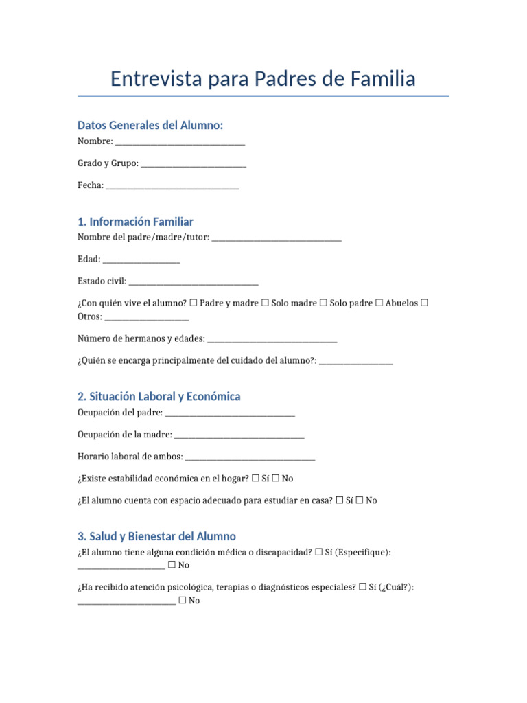 Entrevista Padres Familia | PDF