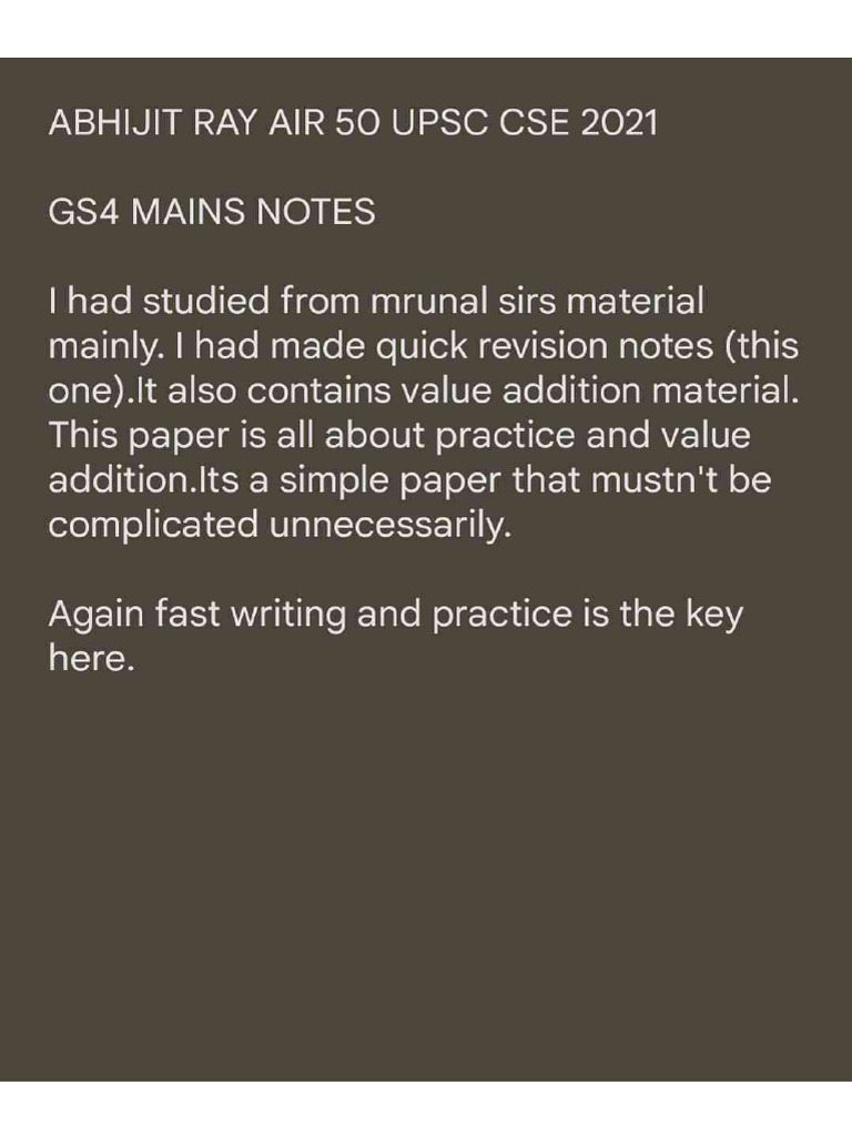 GS4 Mains Notes Abhijit Ray AIR 50. CSE 2021 | PDF