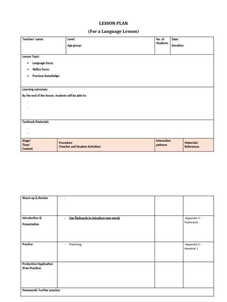 Language Lesson Plan Example | PDF