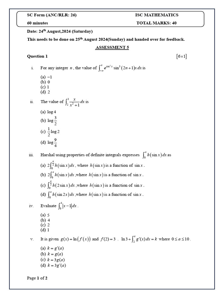 SC Form Assessment 5 2024 | PDF | Mathematical Objects | Number Theory