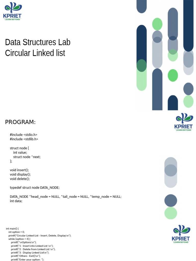 Datastructures Lab Circular Linkedlist | PDF | Data Management | Data