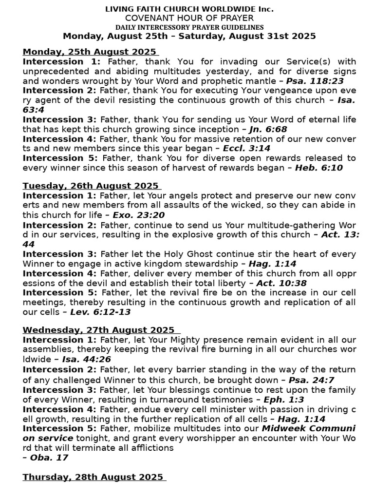 Daily Prayer Guidelines for August 2025 | PDF | Religious Belief And ...