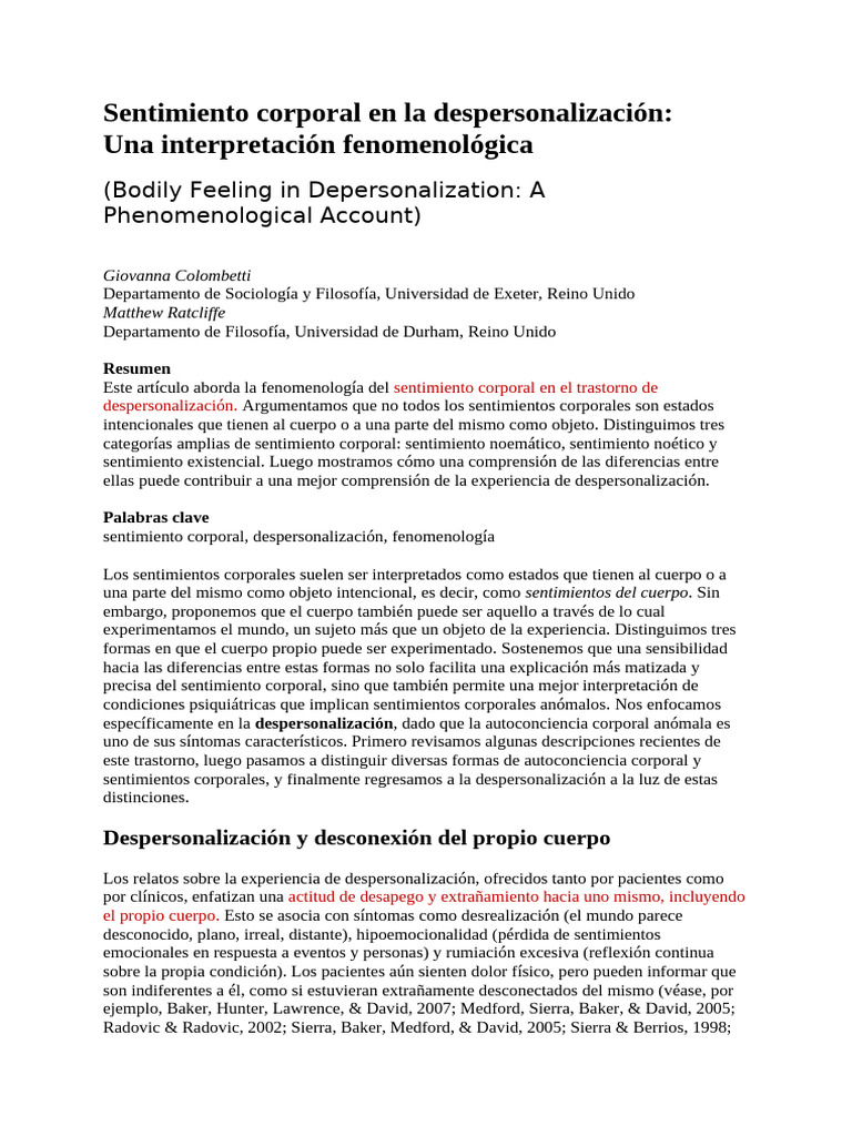 (2012) Bodily Feeling in Depersonalization - A Phenomenological Account ...