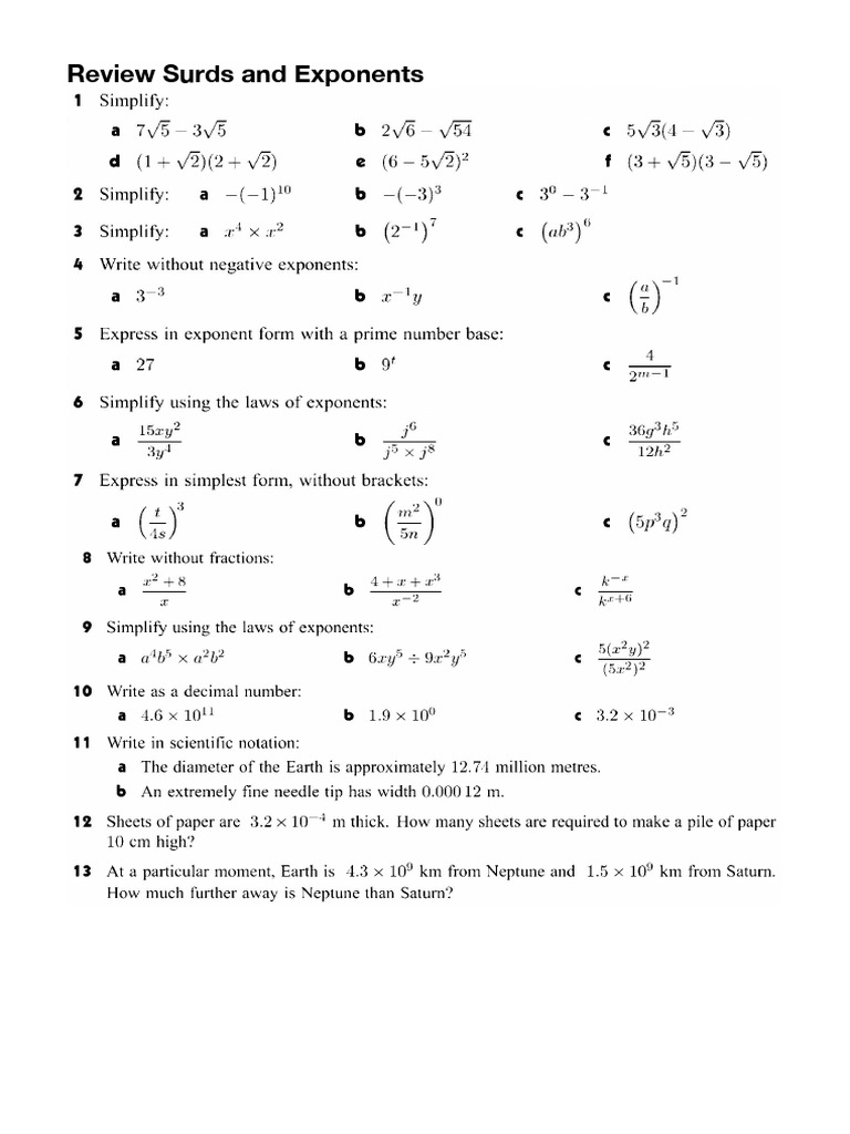 Review Surds and Exponents | PDF