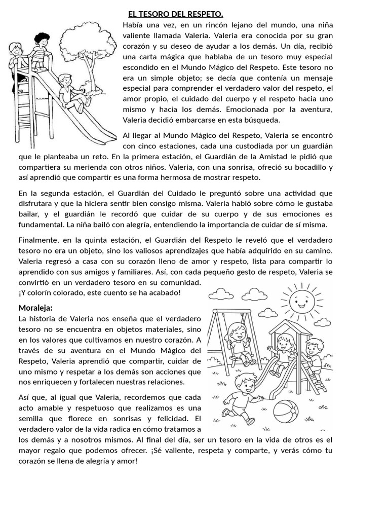 El Tesoro del Respeto: Cuento y Actividades | PDF | Las emociones ...
