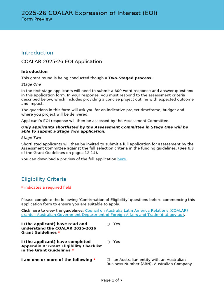 2025-26 COALAR Expression of Interest (EOI) - Application | PDF | Privacy
