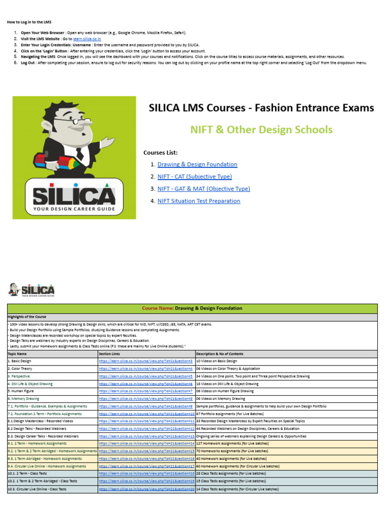 Silica LMS Login Guide | PDF | Drawing
