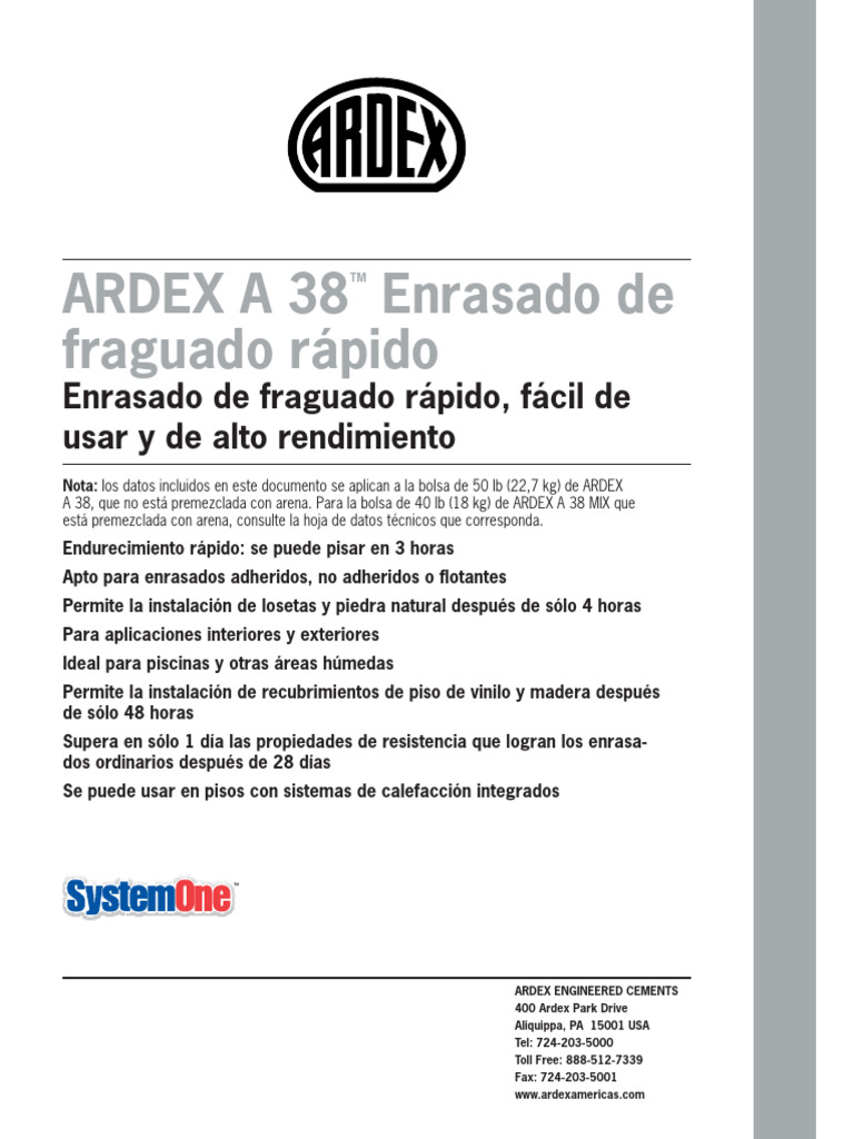 ARDEX A 38: Enrasado Rápido de Alto Rendimiento | PDF | Hormigón ...