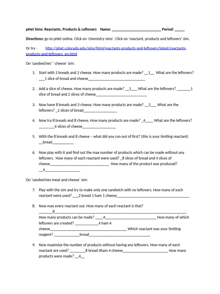 PHet Sims Limiting Reagents | PDF | Methane | Carbon Dioxide