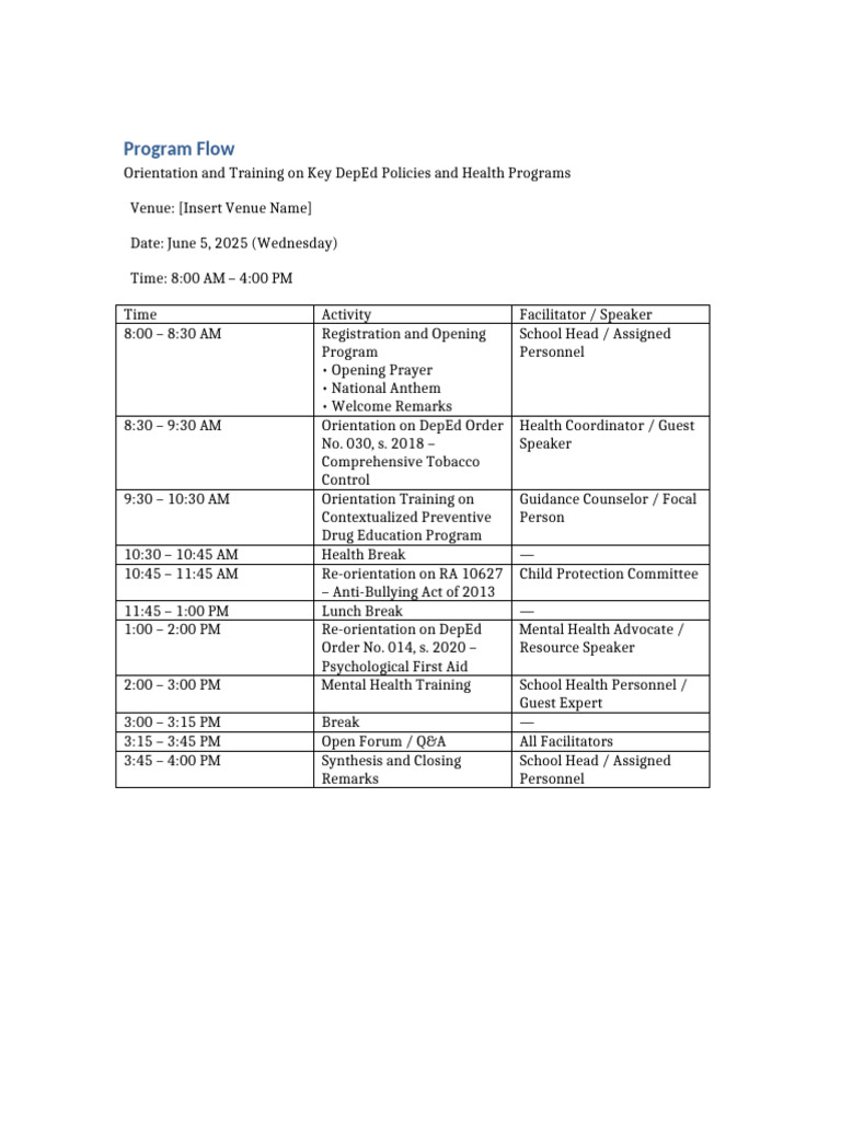 Program Flow Orientation Training | PDF